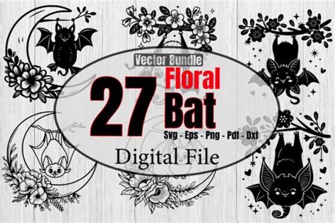 Cute Bat Svg Bundle Floral Bat Svg Graphic By Ripongrafix Creative Fabrica