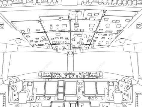 Vector Illustration Of Aircraft Cockpit Contour From Inside Vector