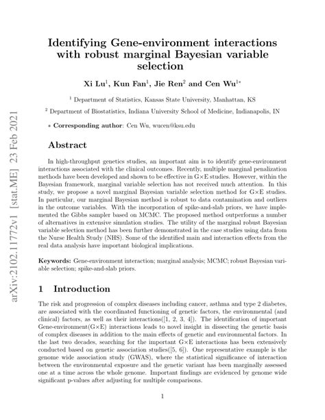 Pdf Identifying Gene Environment Interactions With Robust Marginal