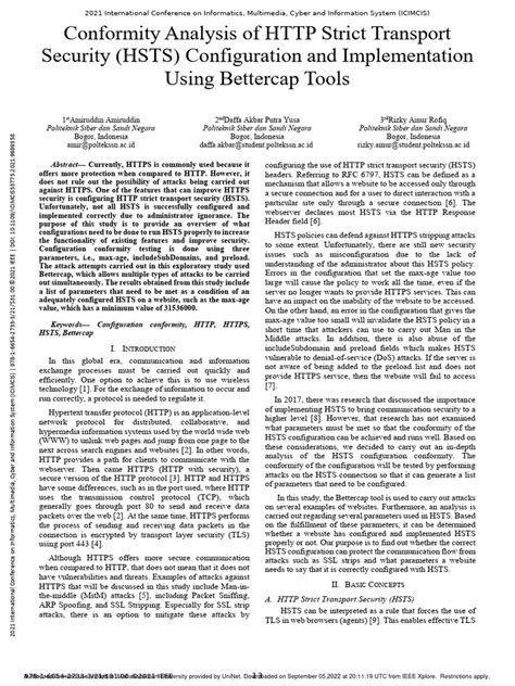 Conformity Analysis Of Strict Transport Security Hsts Configuration And Implementation
