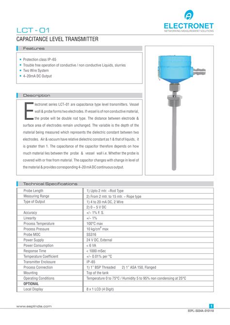 Capacitance Level Transmitter Lct 01 Pdf