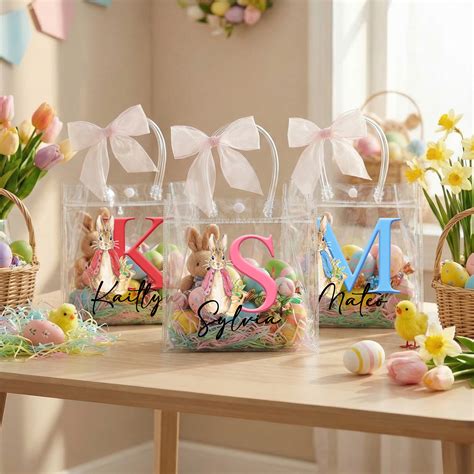 Personalized Name Peter Rabbit And Farm Animal Easter T Bag With Pink