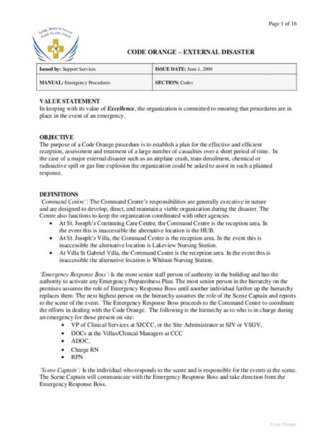 Fillable Online Code Orange Disaster Policy Plans And Guidelines