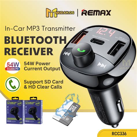 Remax Fast Charging Car Charger Adapter 54 5w Mdrcc331 Wireless Bluetooth Fm Transmitter Type C