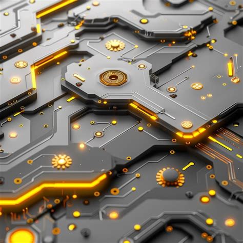Gray Tech Background With Yellow Elements Premium Ai Generated Image