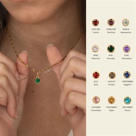 Dainty Birthstone Necklace Minimalist Round Pendant Necklace Statement
