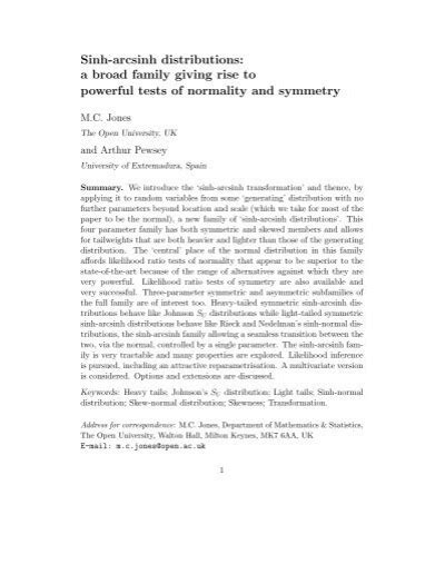 Sinh Arcsinh Distributions Statistics The Open University