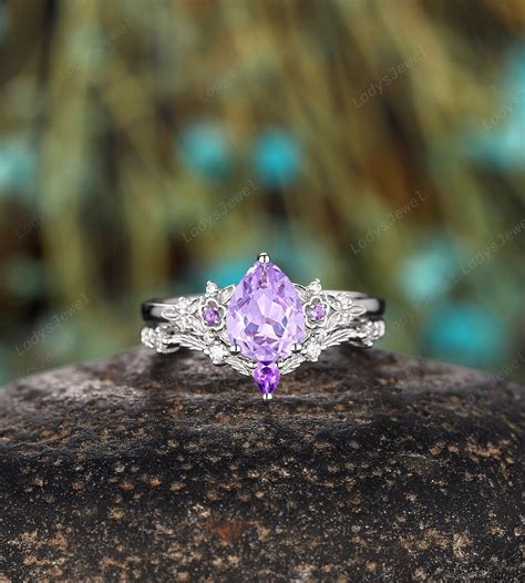 Platinum Pear Cut Lavender Amethyst Engagement Rings Nature Inspired