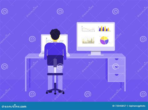 Business Man Analytic Graph Report On Monitor Stock Vector