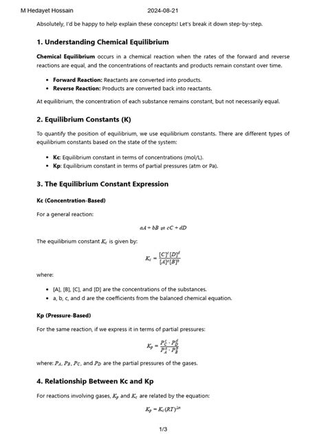 Chemistry Equillibrium Kp Kc Pdf Chemical Equilibrium Physical