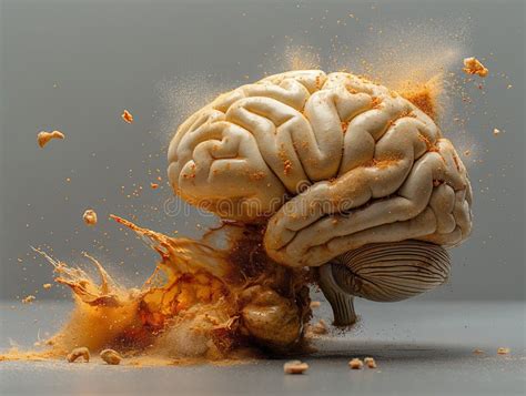 Human Brain On A Gray Background Concept With Brain Exploding Ideas Mind Blown Concept Stock