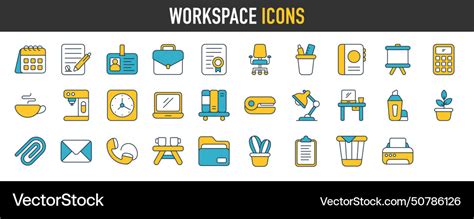 Workspace Icons Set Office Royalty Free Vector Image