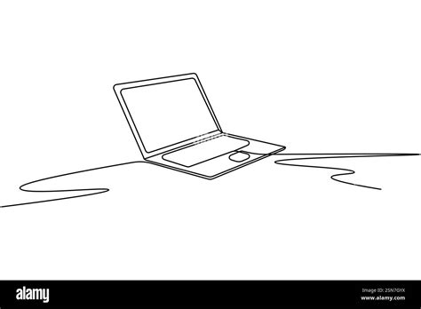 Laptop Computer Continuous One Line Drawing And Minimalist Style Isolate Outline Vector