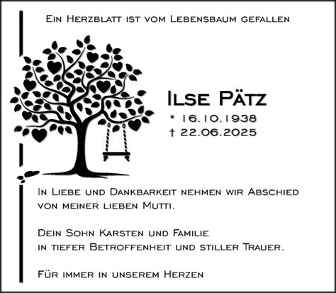 Traueranzeigen Von Ilse Pätz Trauer Nordkurier