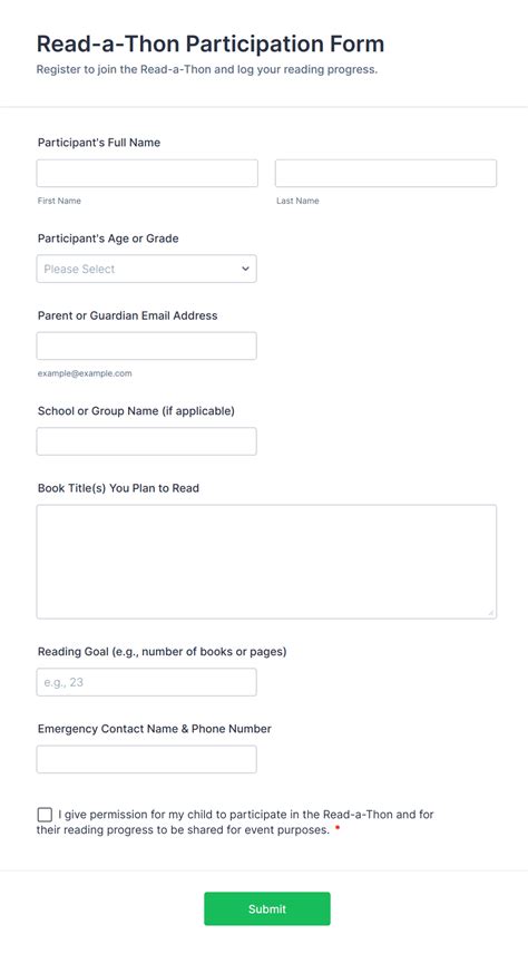 Read A Thon Participation Form Template Jotform