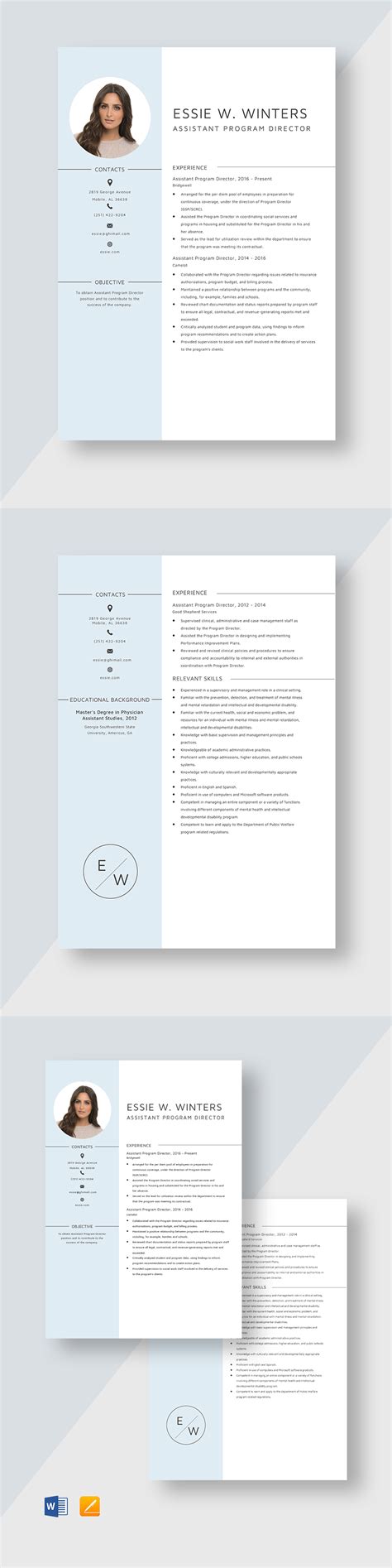 Assistant Director Resume Template Word Apple Pages