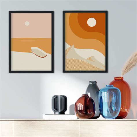 Set Di Due Poster Di Paesaggi Astratti Pacchetto Di Fogli Oceanici Con