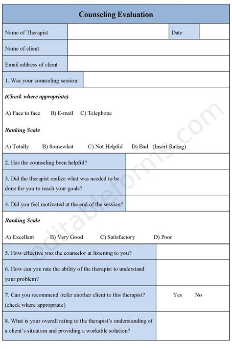 Counseling Evaluation Fillable Pdf Template Counseling Evaluation