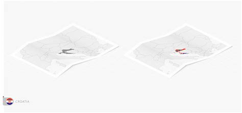 Set Of Two Realistic Map Of Croatia With Shadow The Flag And Map Of Croatia In Isometric Style