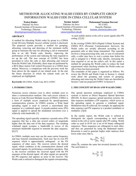 Pdf Method For Allocating Walsh Codes By Complete Group Information