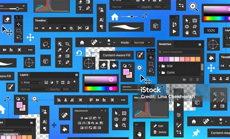 사진 처리 도구의 배경 도구 블록 래스터 그래픽 편집기 디자이너 Bg 디자이너를 위한 아이콘 및 도구 세트 디자인에 대한 스톡 벡터 아트 및 기타 이미지 Istock