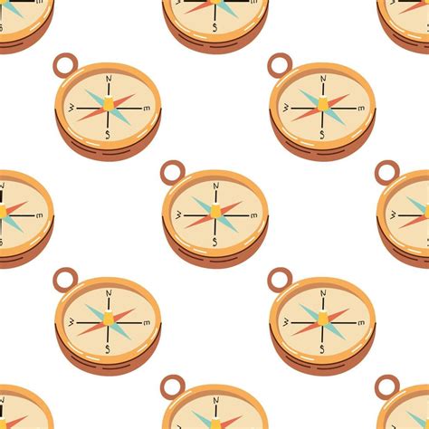 Cute Hand Drawn Compass Seamless Pattern Flat Illustration Isolated On White Background Doodle