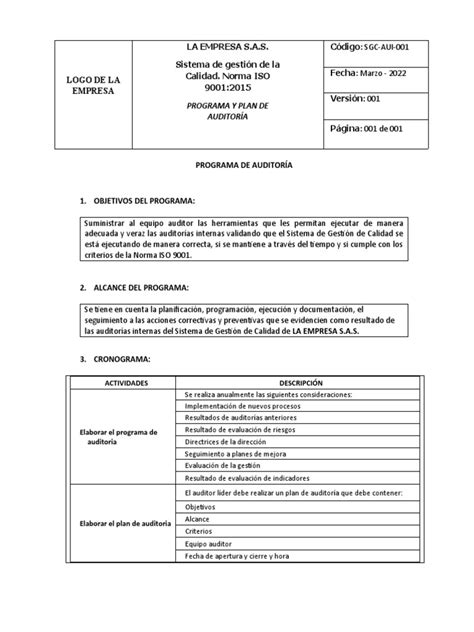 Programa Y Plan De Auditoría Pdf Auditoría Contralor