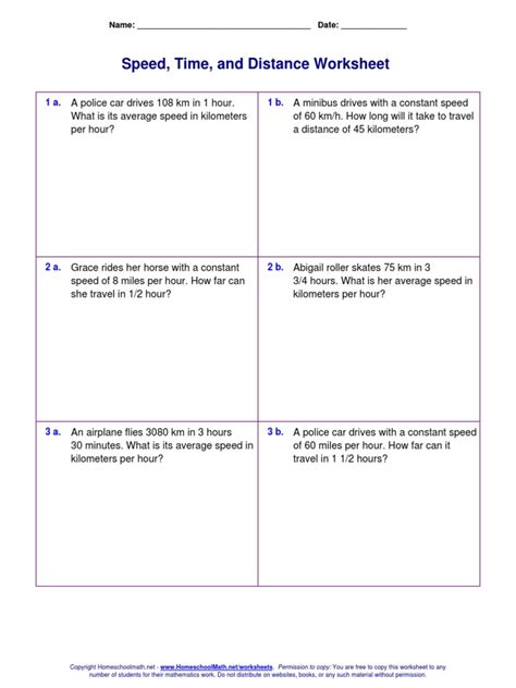 Speed Time And Distance Worksheet Name Date Pdf Speed