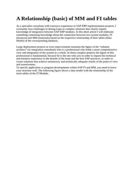 Fi And Mm Tables Relationship In Sap Pdf