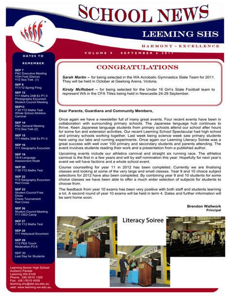Leeming Shs Newsletter Events Achievements And Updates