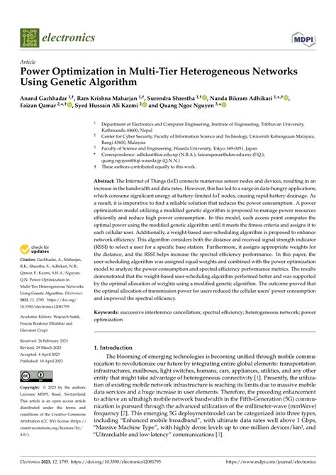 Pdf Power Optimization In Multi Tier Heterogeneous Networks Using Genetic Algorithm