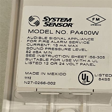 System Sensor Pa400w Mini Alert Sounder White Pa400 Series Alarm 12v T