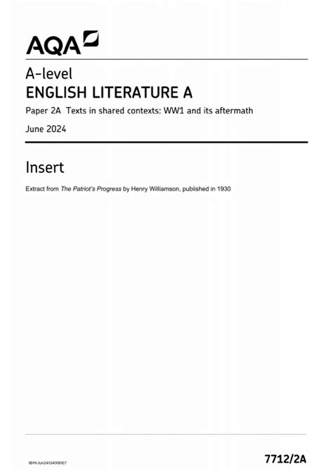 Aqa A Level English Literature A Insert Paper 2a 202477122a Text In
