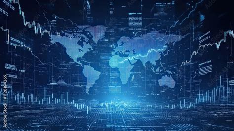 Global Technology Economy Network Digital Data Visualization On A World Map With Analytics And
