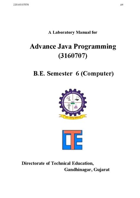 A4 Advance Java Programming Lab Manual 3160707 For Be Semester 6
