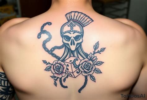 Squid And Spartan And Sailor Hat Combined With Chains Tree Roots Cherry Blossoms And Roses