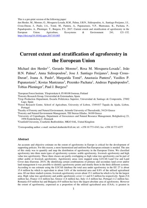 Pdf Current Extent And Stratification Of Agroforestry In The European