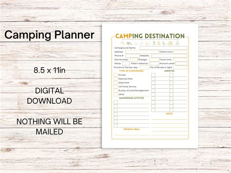 Camping Planner Rv Planner Rv Printable Camping Itinerary Campsite Planner Rv Checklist