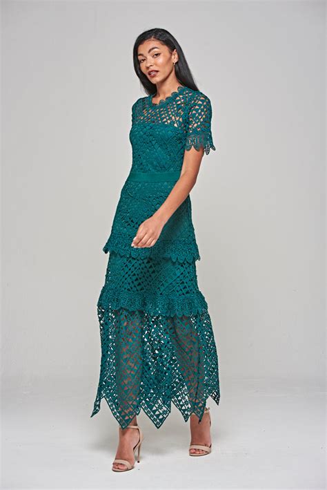 Narelle Alpine Green Crochet Lace Midaxi Dress Frock And Frill