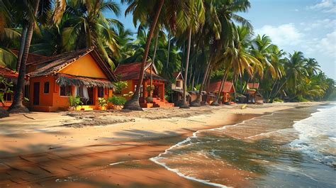 Photorealistic Image Idyllic Goan Beach Huts Premium Ai Generated Image