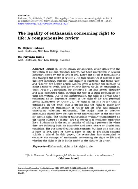 Pdf Legality Of Euthanasia Concerning Right To Life