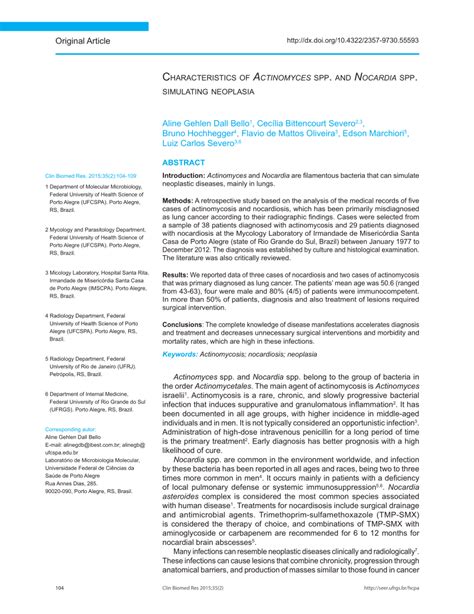 Pdf Characteristics Of Actinomyces Spp And Nocardia Spp Simulating Neoplasia