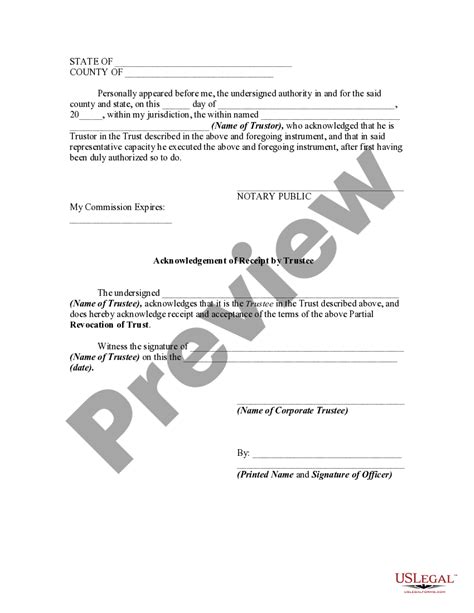Michigan Partial Revocation Of Trust And Acknowledgment Of Receipt Of Notice Of Partial