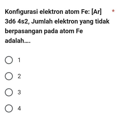 Konfigurasi Elektron Atom Fe Ar 3d6 4s2 Studyx