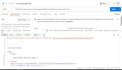 Azure Pat Lifecycle Management Api Returning 203 Non Authoritative Information Stack Overflow