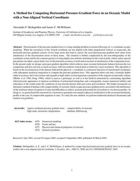 Pdf A Method For Computing Horizontal Pressure Gradient Force In An