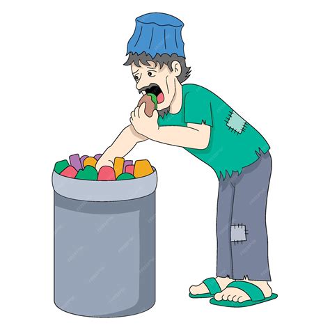 Premium Vector A Homeless Poor Man Was Scavenging Trash Cans Looking
