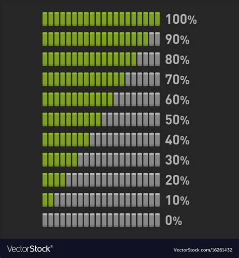 Green Progress Bar Set On Dark Background Vector Image