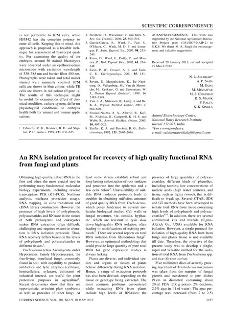Pdf An Rna Isolation Protocol For Recovery Of High Quality Functional