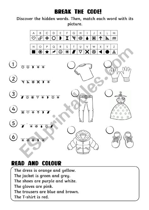 Clothes Code Breaker Matching And Colouring Esl Worksheet By Aileribel